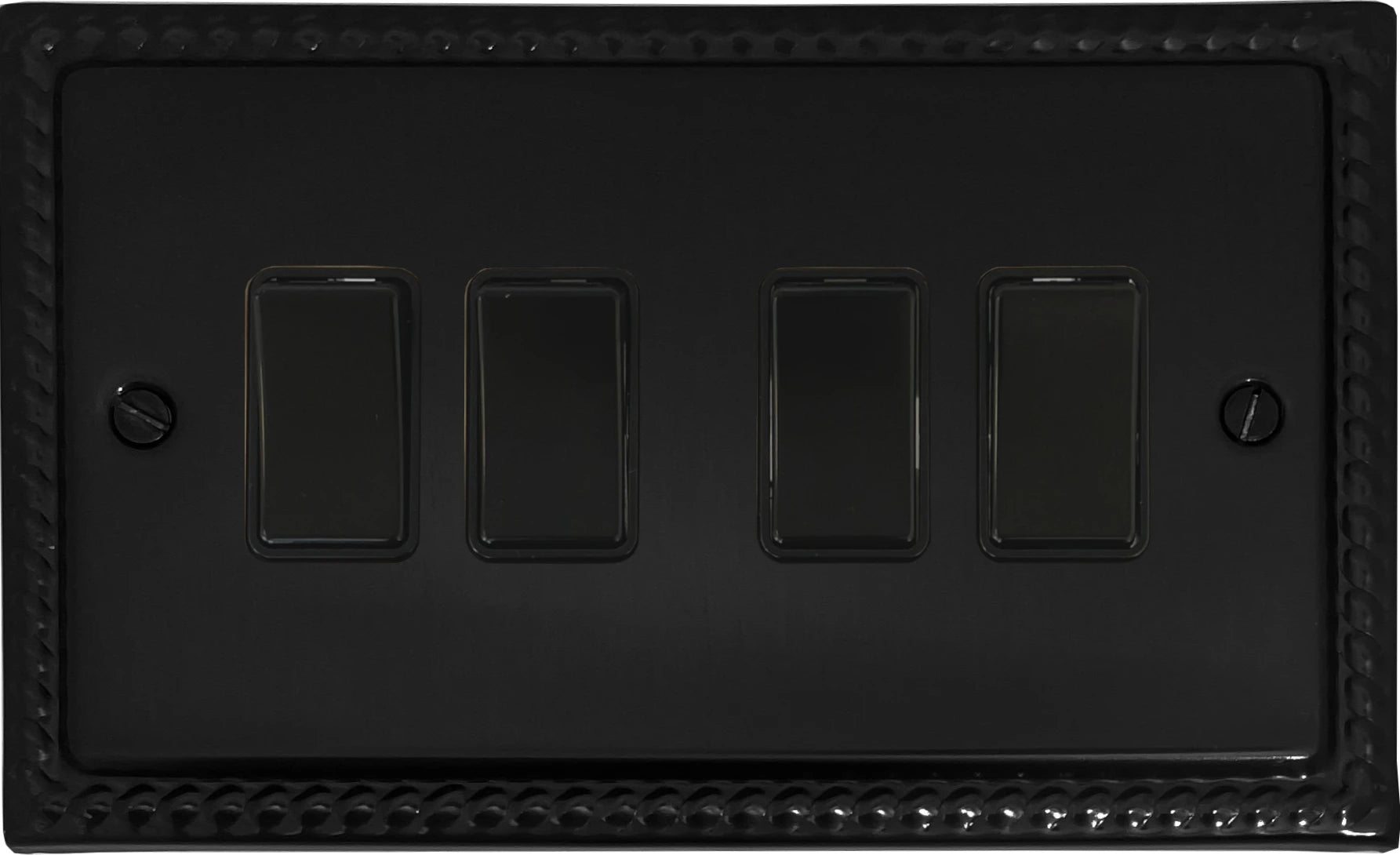 Monarch Flat Black 4 Gang Switch (Black Switches) – Designer Sockets